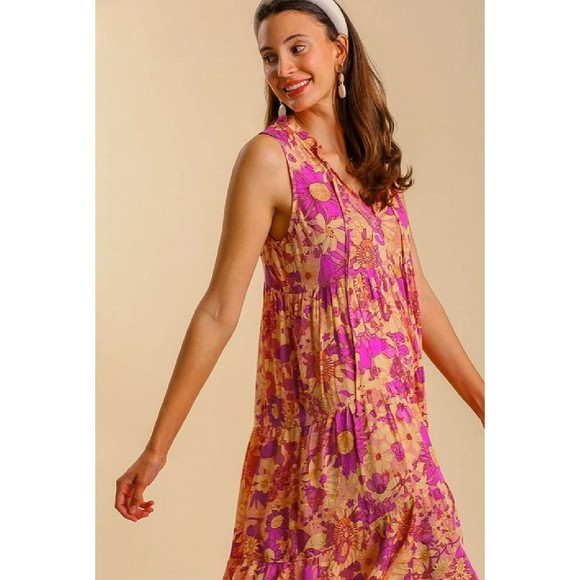 Umgee | Dresses | New Umgee Large Mixed Floral Print Sleeveless Tie ...